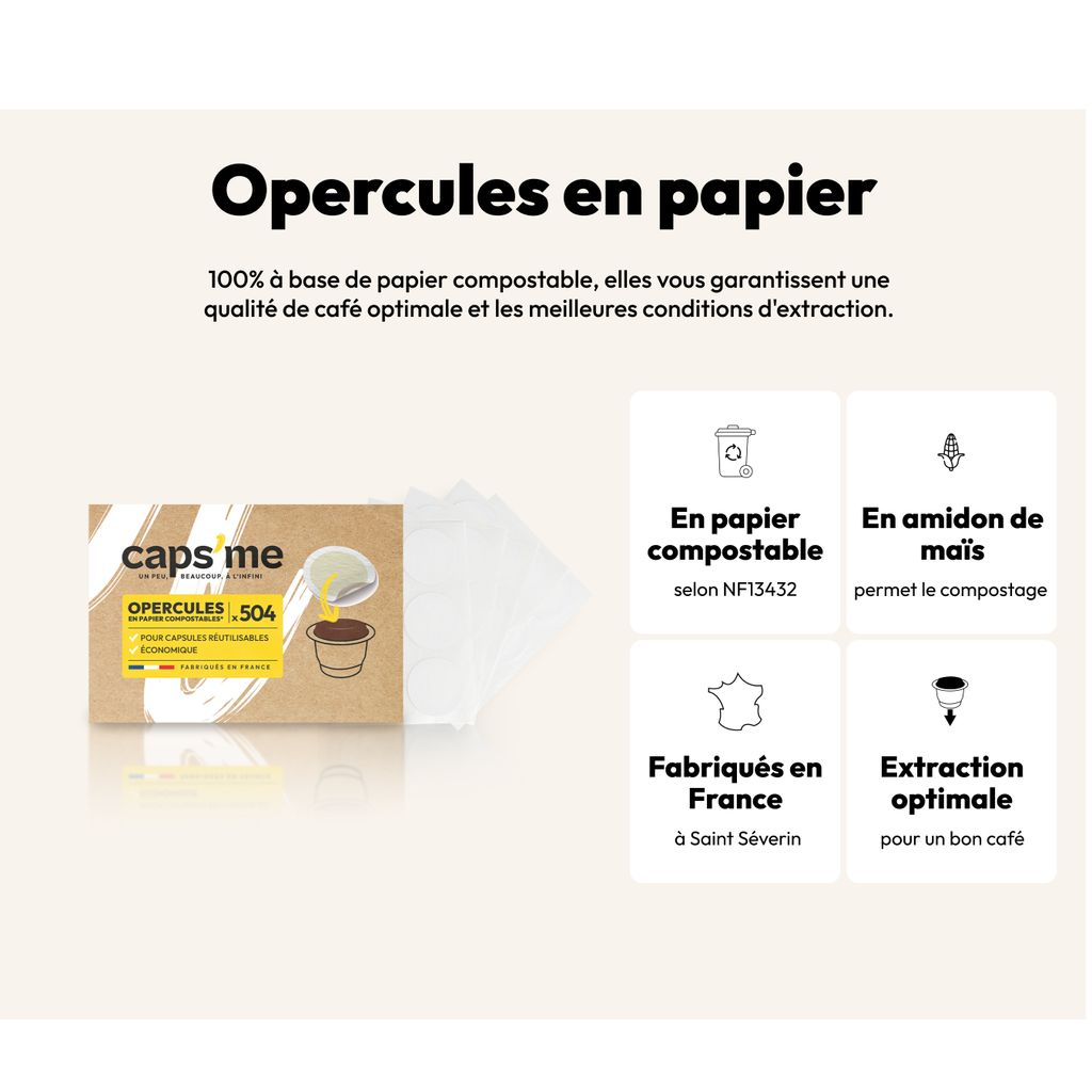 Lot de 102 opercules en papier compostable Caps me - Culinarion