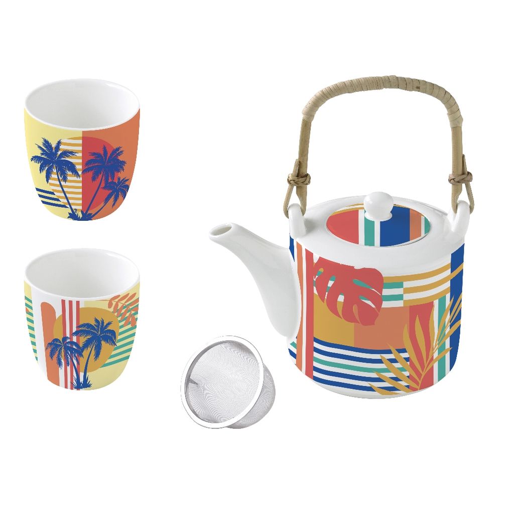 Coffret théière 60cl + 2 tasses 16cl Bahia Easy Life - Ambiance & Styles