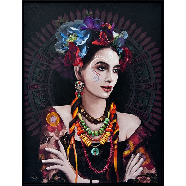 Tableau femme fleur frida 60 x 80cm CADR'AVEN - Ambiance & Styles